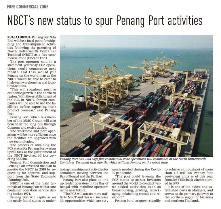 NBCT's new status to spur Penang Port activities - MMC Port