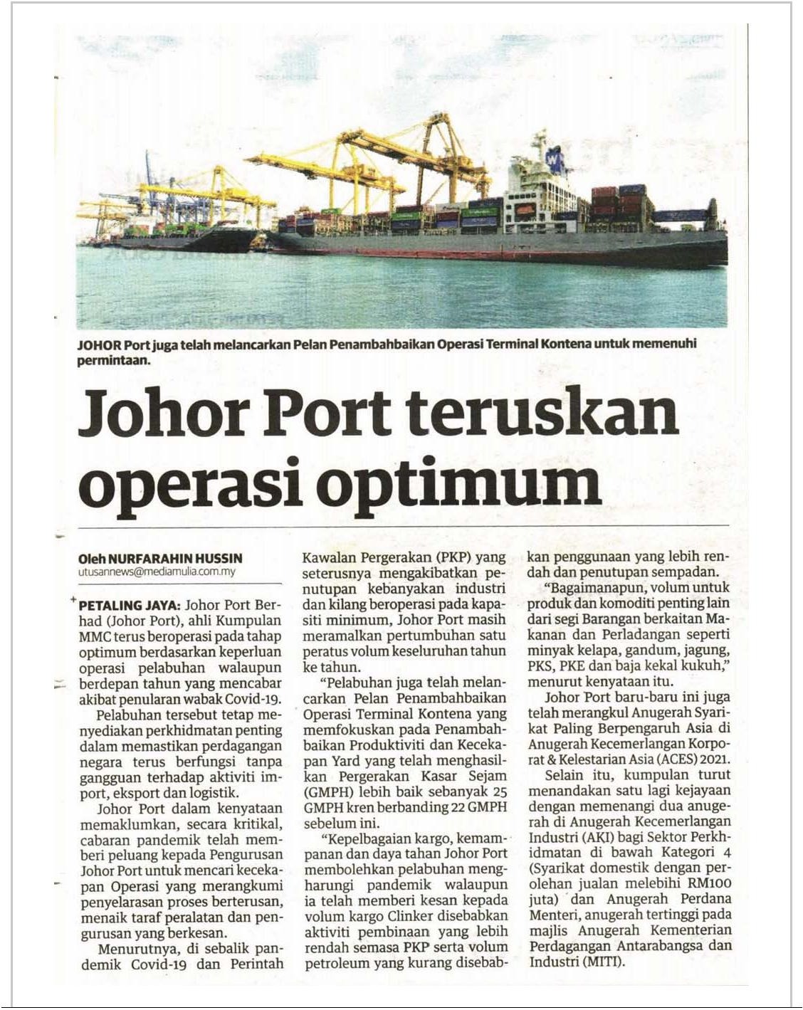 Johor Port teruskan operasi optimum - MMC Port