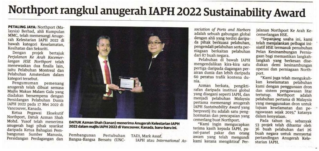 Northport wins global recognition for sustainability - MMC Port