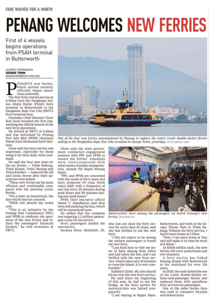 Penang Welcomes New Ferries - MMC Port