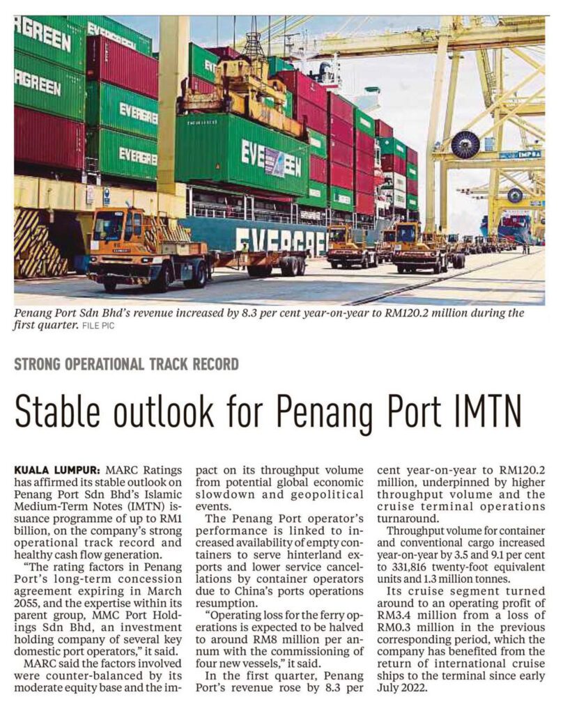 Stable Outlook for Penang Port IMTN - MMC Port
