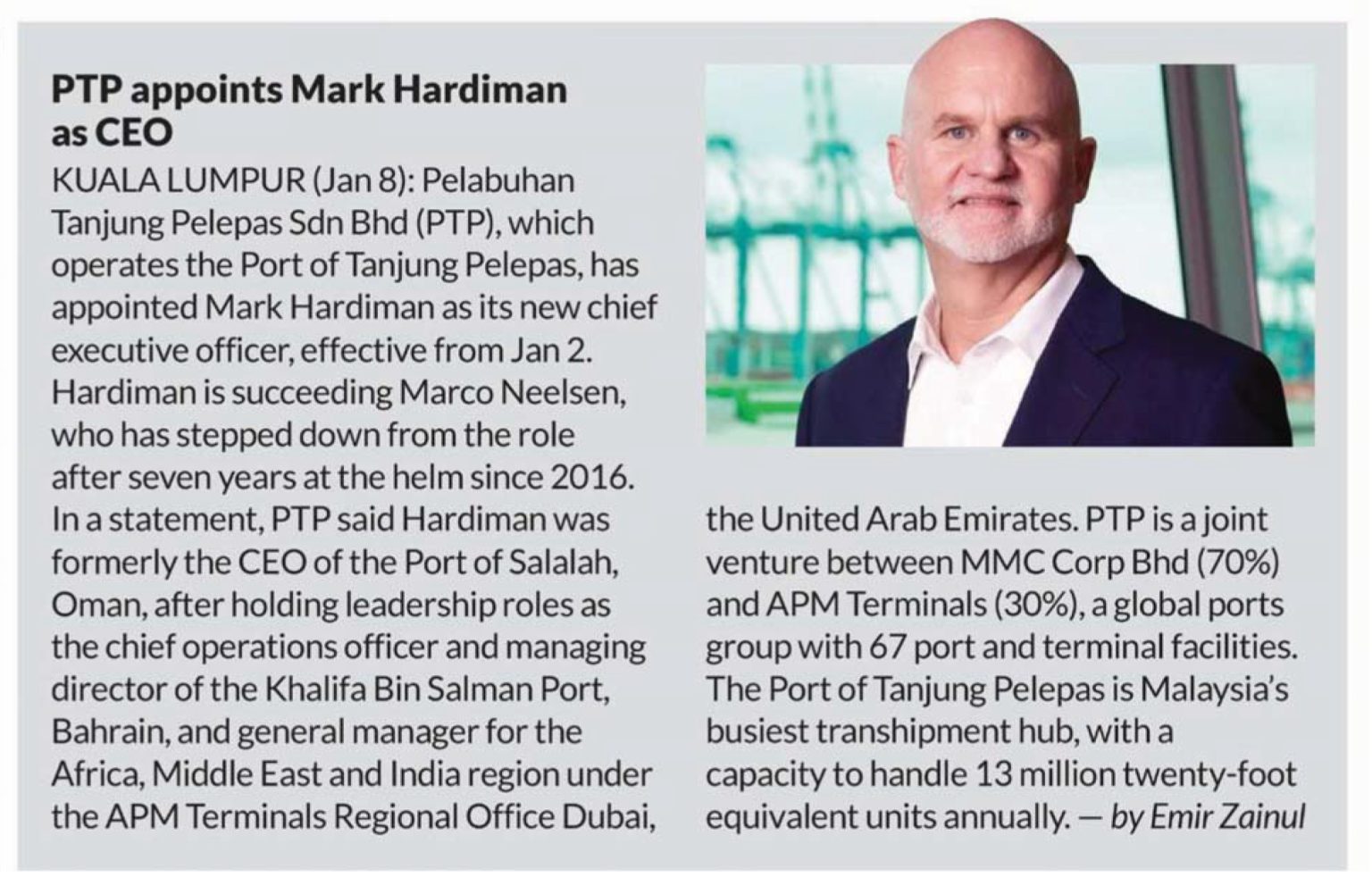 PTP Appoints Mark Hardiman as CEO - MMC Port